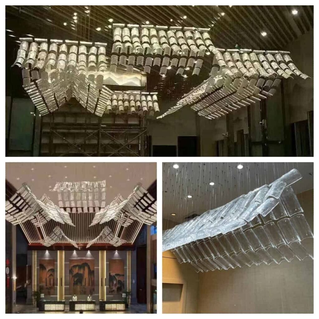 Hand-Blown Glass Curved Tiles For Artistic Chandeliers